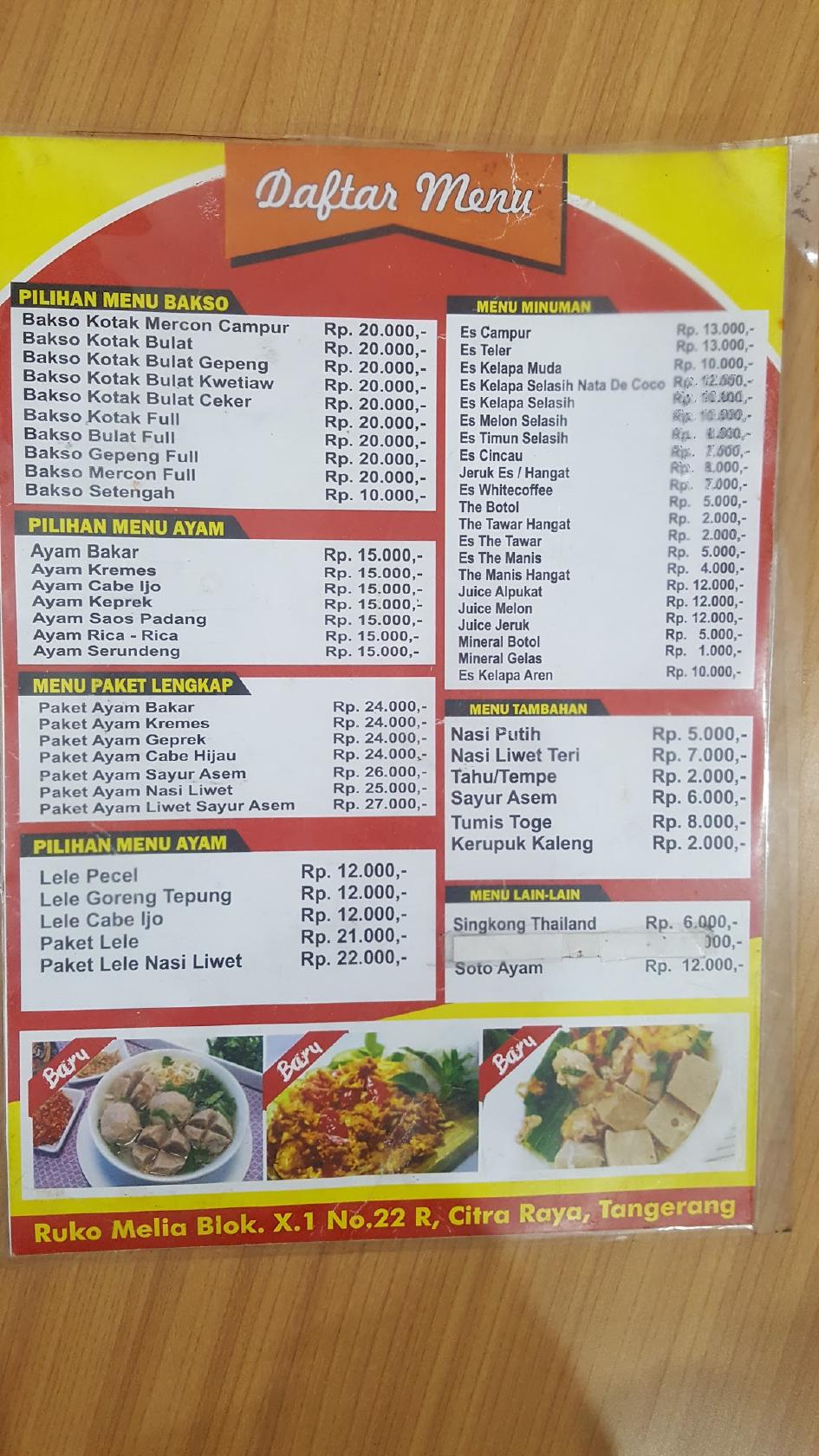 Carta del restaurante R.M. Family Sakato, Tangerang