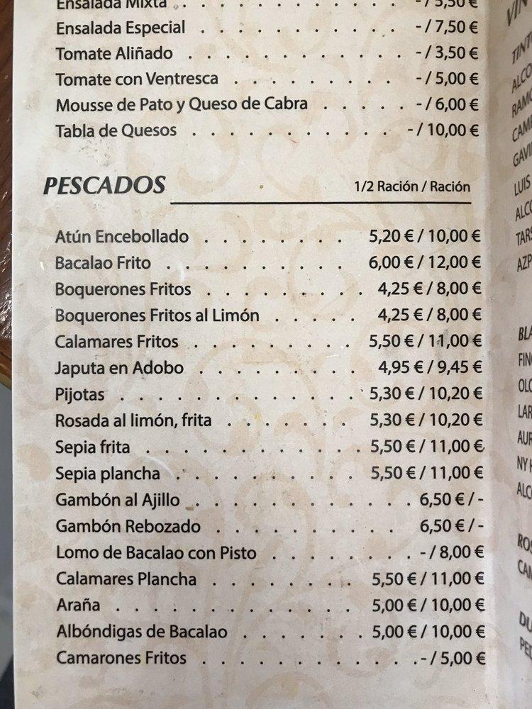 Carta del restaurante Taberna Góngora, Córdoba, C. Conde del Torres Cabrera