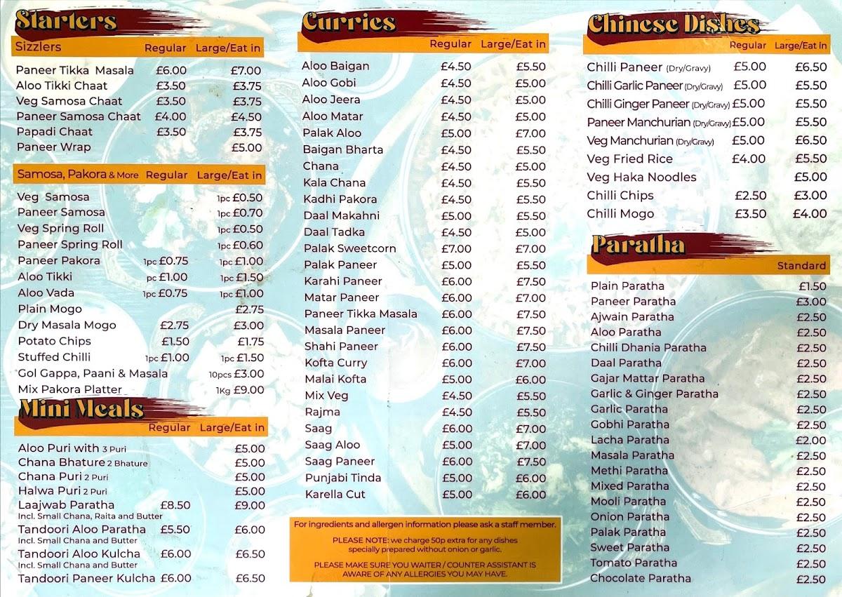 Menu at The Maharaja Sweets & Savouries restaurant, Southall
