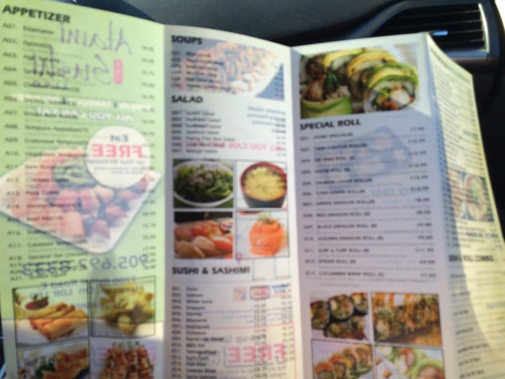 Menu at Atami Sushi restaurant, Hamilton