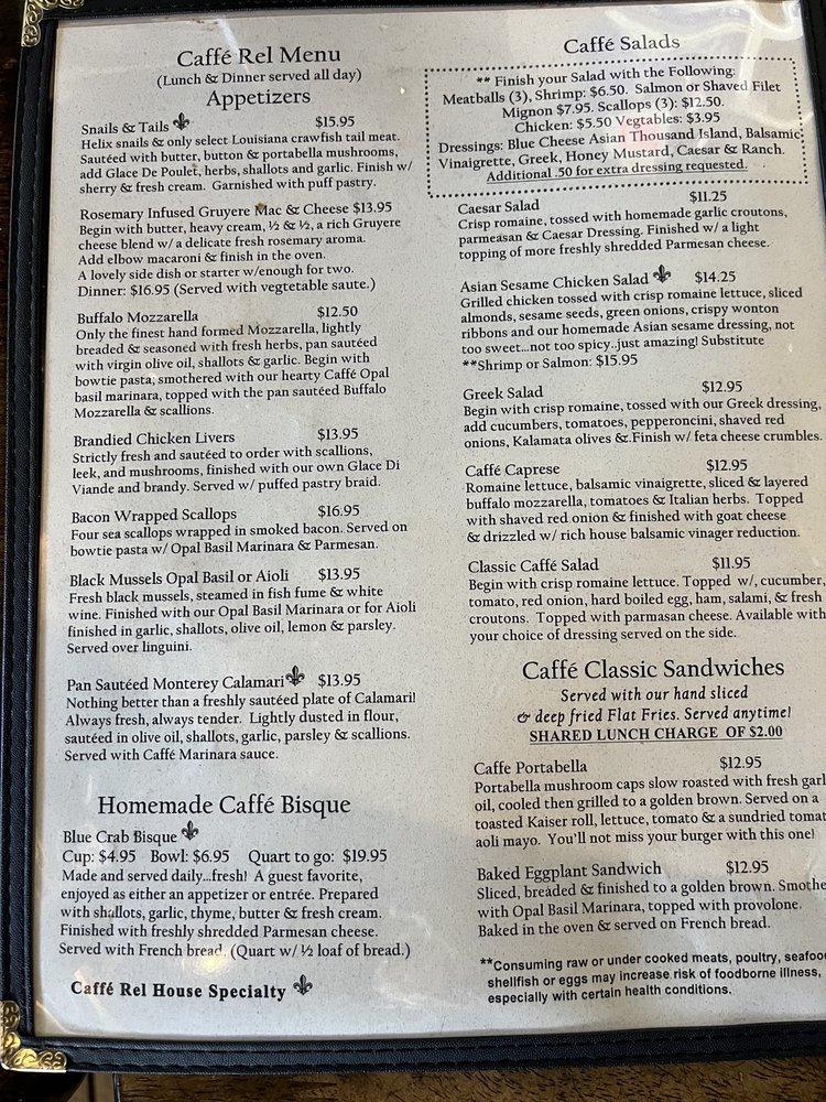 Menu at Caffè Rel restaurant, Franklin
