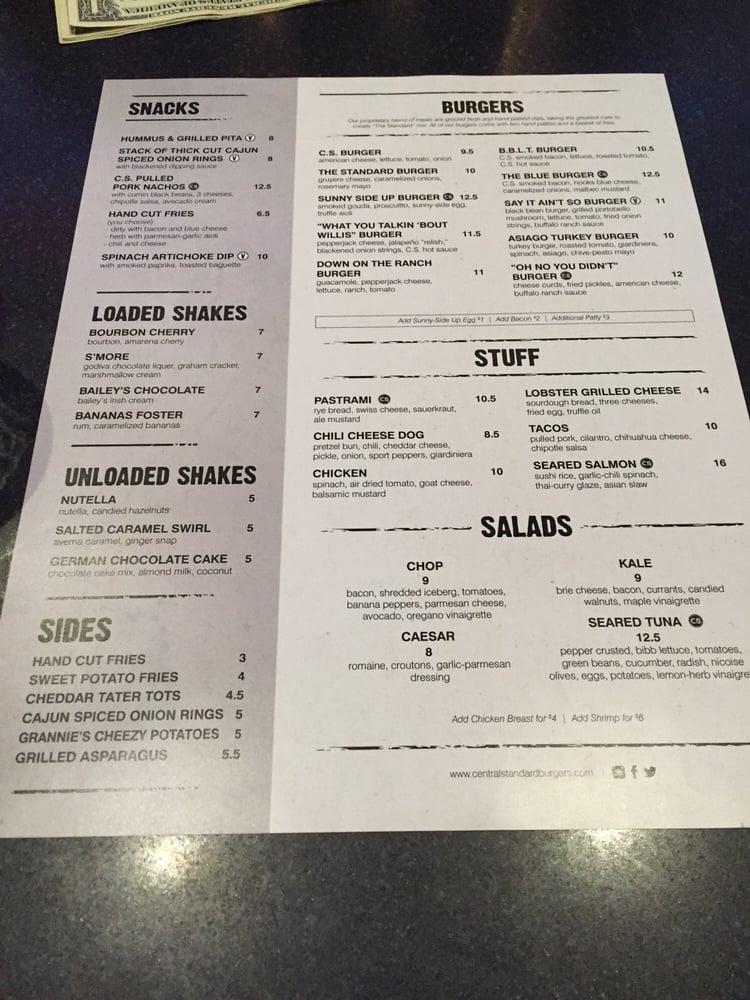 Menu at Central Standard Craft Burgers & Beer restaurant, Bettendorf