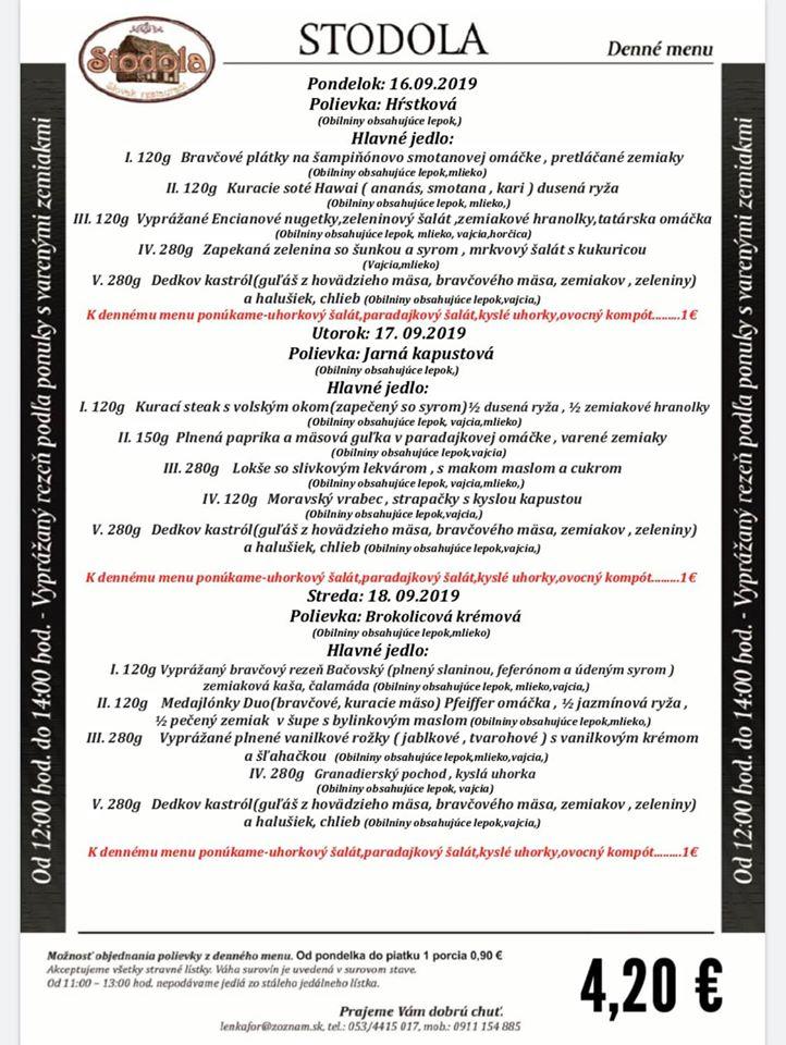 Menu at Restauracia Stodola SNV Spisska Nova Ves pub & bar, Spišská ...