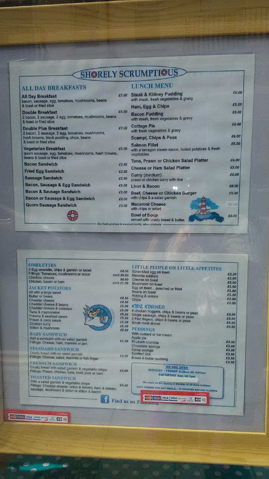 Menu at Shorely Scrumptious cafe, Worthing