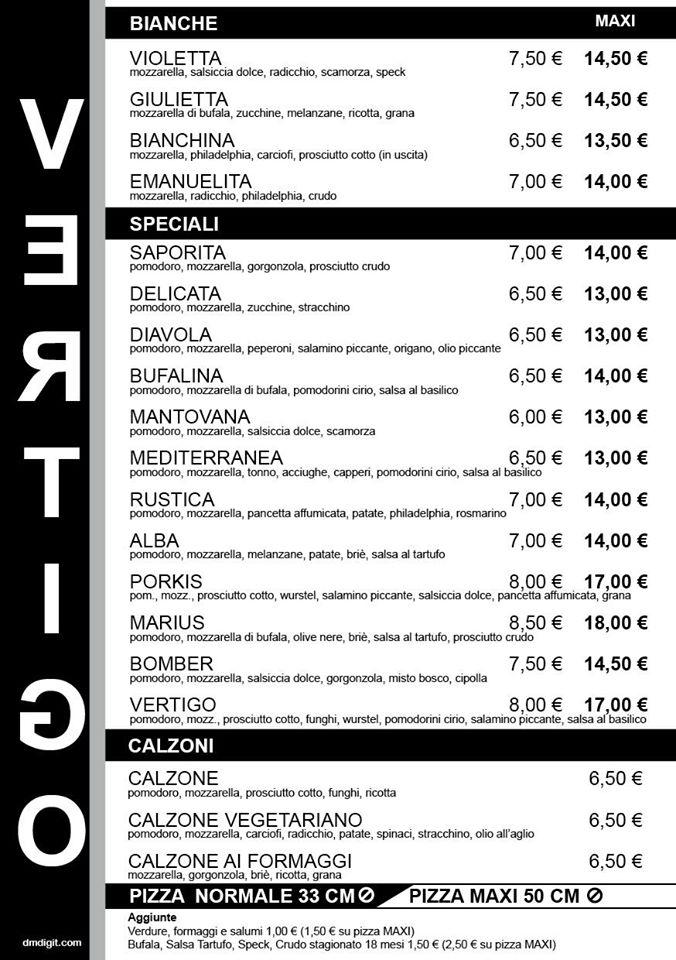 Menu at Vertigo Bar Pizzeria, Nogarole Rocca, Via Monsignor Augusto De Mori