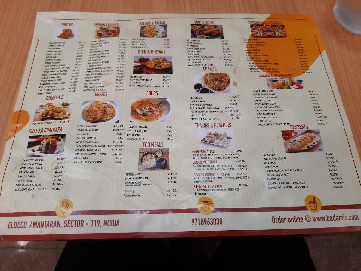 Menu at BADAMI'S SWEETS AND RESTAURANT, Greater Noida, Shop No. 08