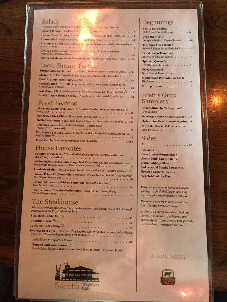 Menu at Brett's Waterway Cafe, Fernandina Beach
