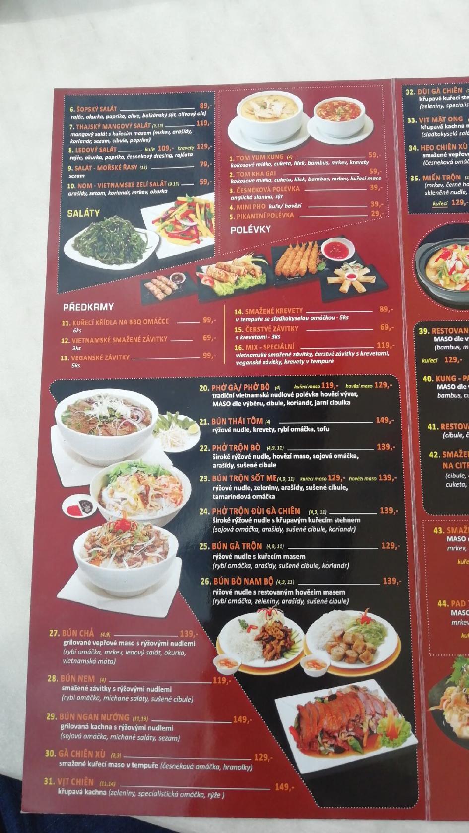 Menu at Hatu Bistro restaurant, Prague