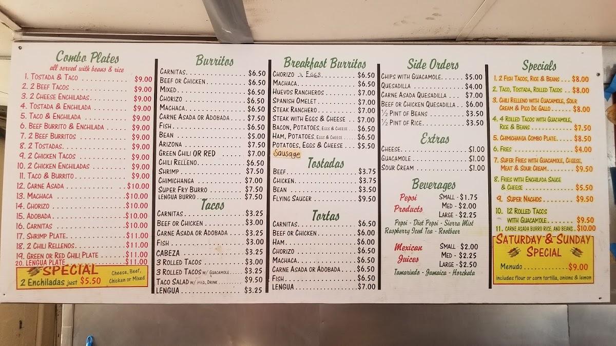 Carta del restaurante Los Jilbertos Mexican Food, Miami