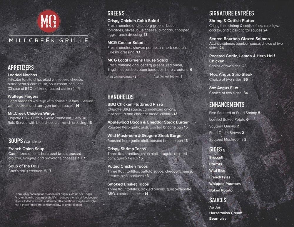 Menu at Millcreek Grille at Thistledown Racino pub & bar, North Randall