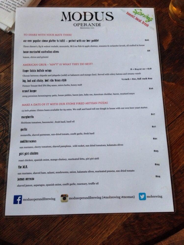 Menu at Modus Brewing pub & bar, Mona Vale