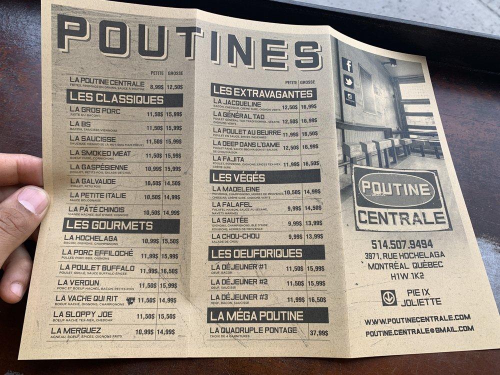 Menu at Poutine Centrale restaurant, Montréal, Rue Hochelaga