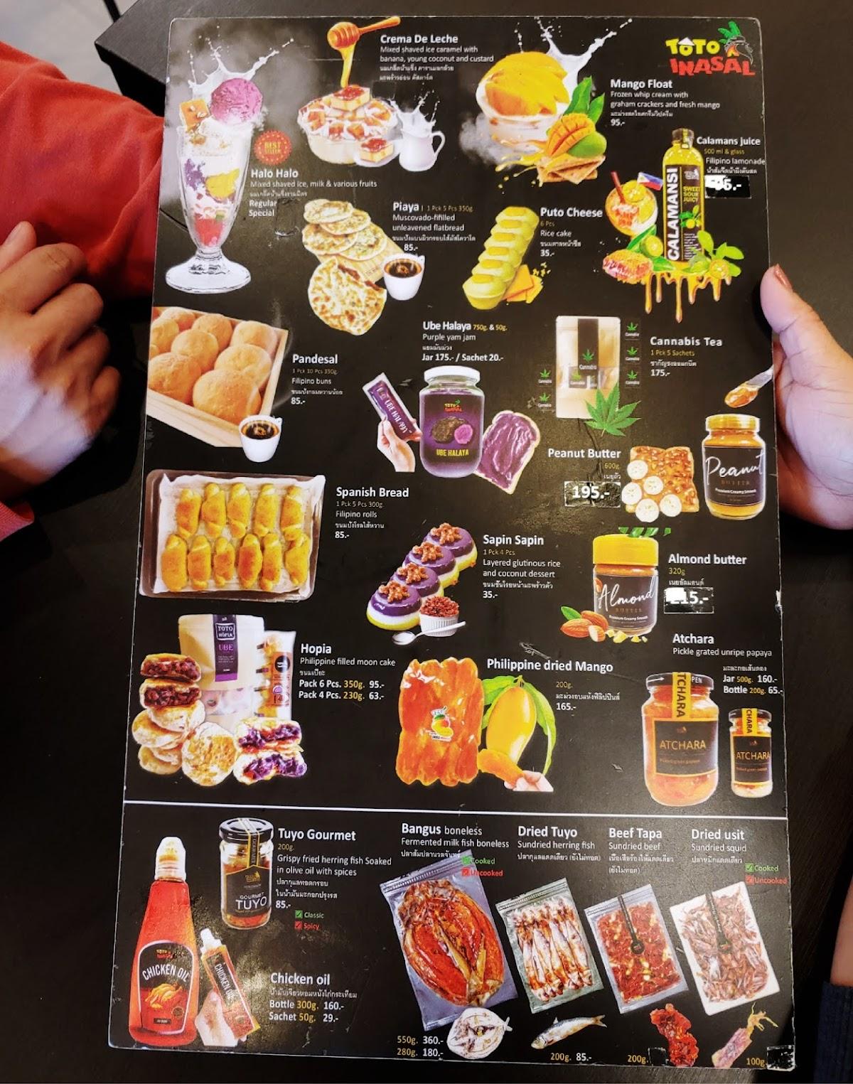 Menu at Toto Inasal restaurant, Bangkok