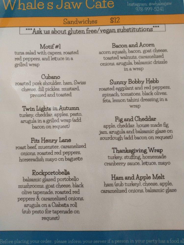 Menu at Whale's Jaw Cafe, Rockport