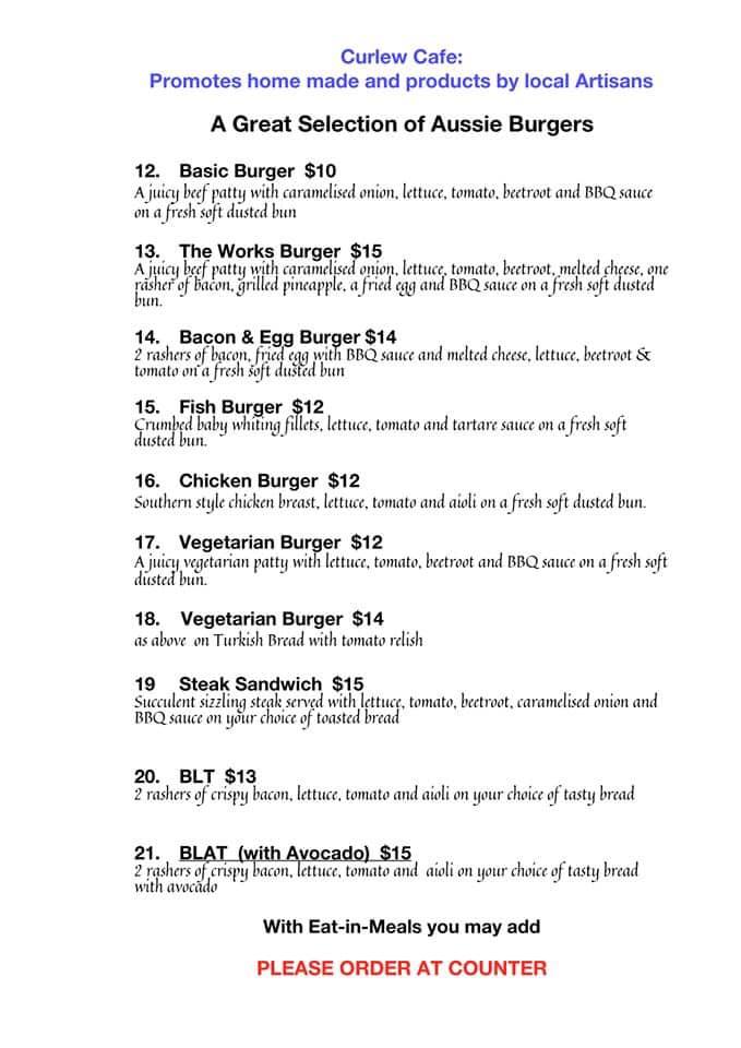 Menu at Curlew Takeaway and Convenient Store Coochiemudlo Island QLD ...