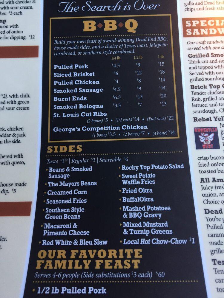 Menu at Dead End BBQ, Knoxville, Sutherland Ave