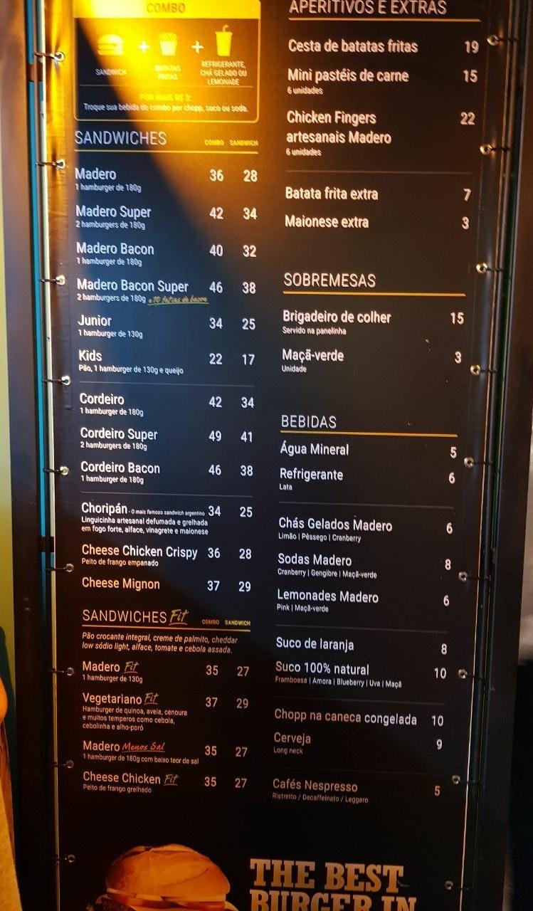 Menu at Madero Container Americana restaurant, Americana