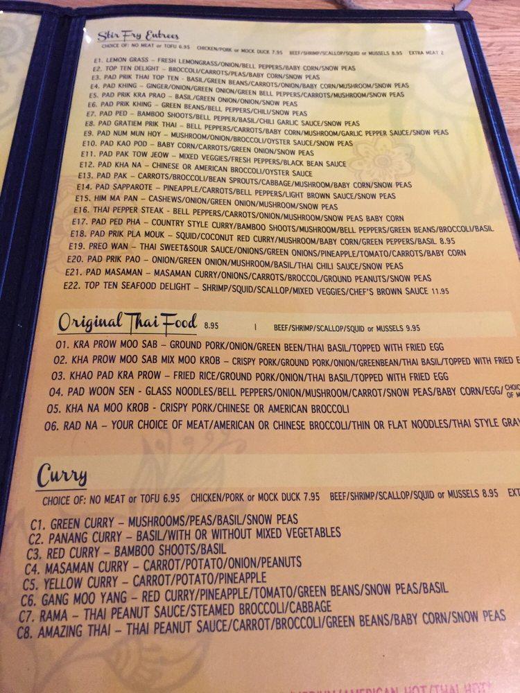 Menu at Thai Top Ten restaurant, Glen Allen, Brook Rd