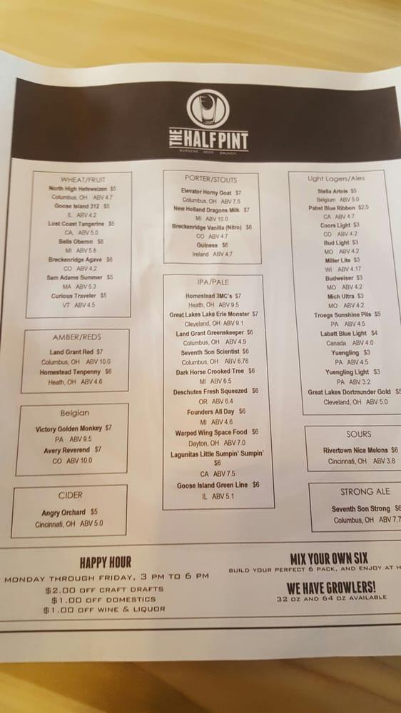 Menu at The Half Pint pub & bar, Marysville