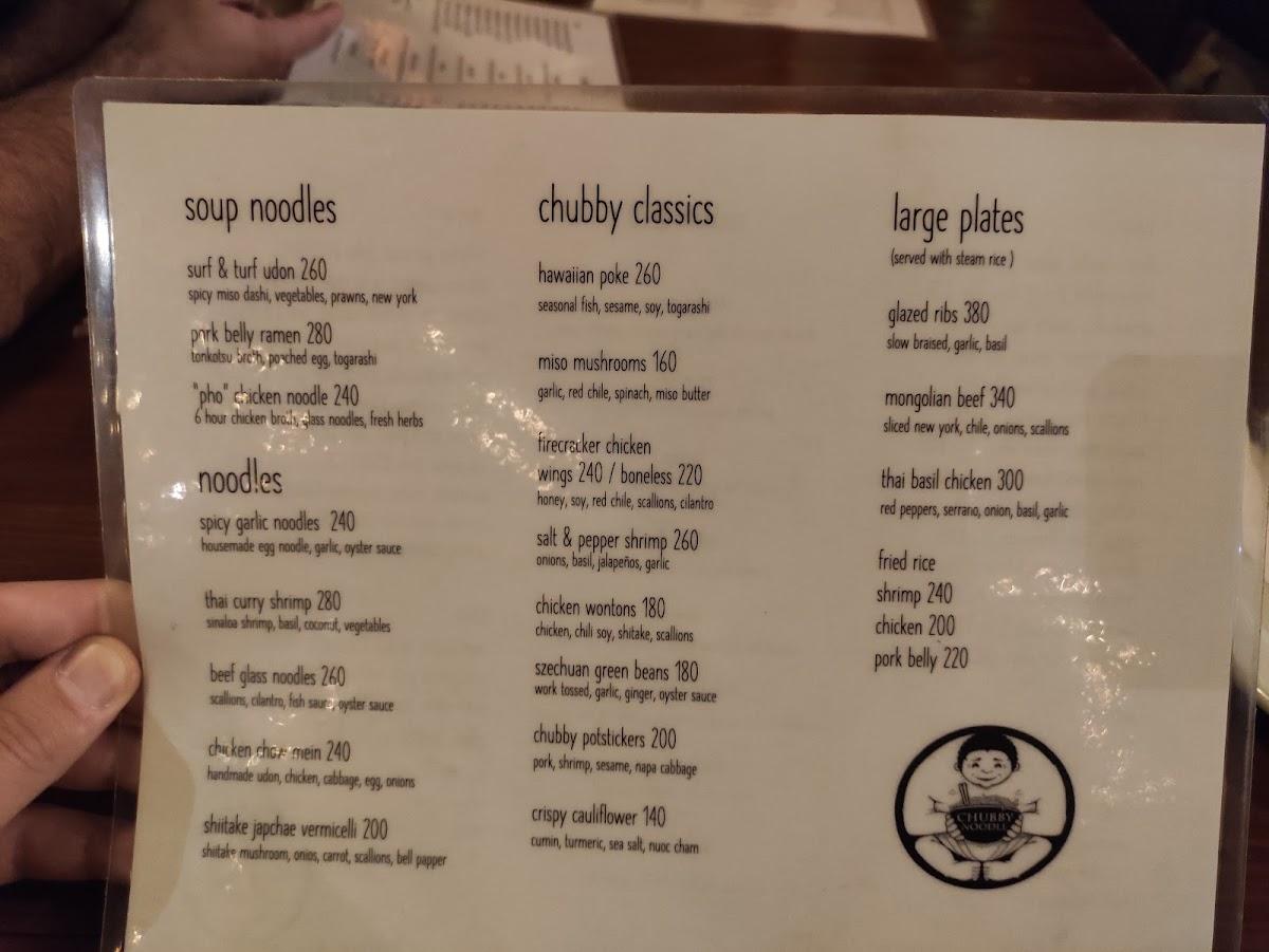 Menu at Chubby Noodle Cabo restaurant, Cabo San Lucas