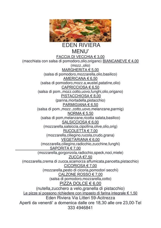 Menu da Eden Riviera-sala ricevimenti-catering pizzeria, Aci Castello ...