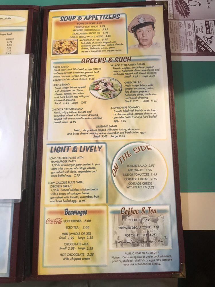 Menu at Mayberry Cafe, Elkhart