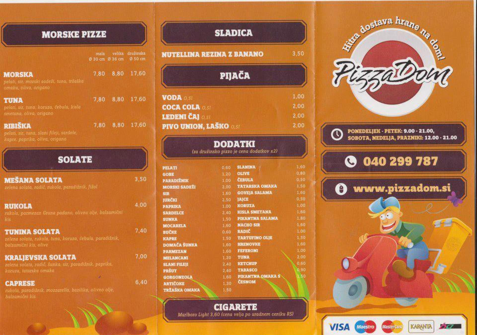 Menu at PIZZA DOM d.o.o. restaurant, Ljubljana