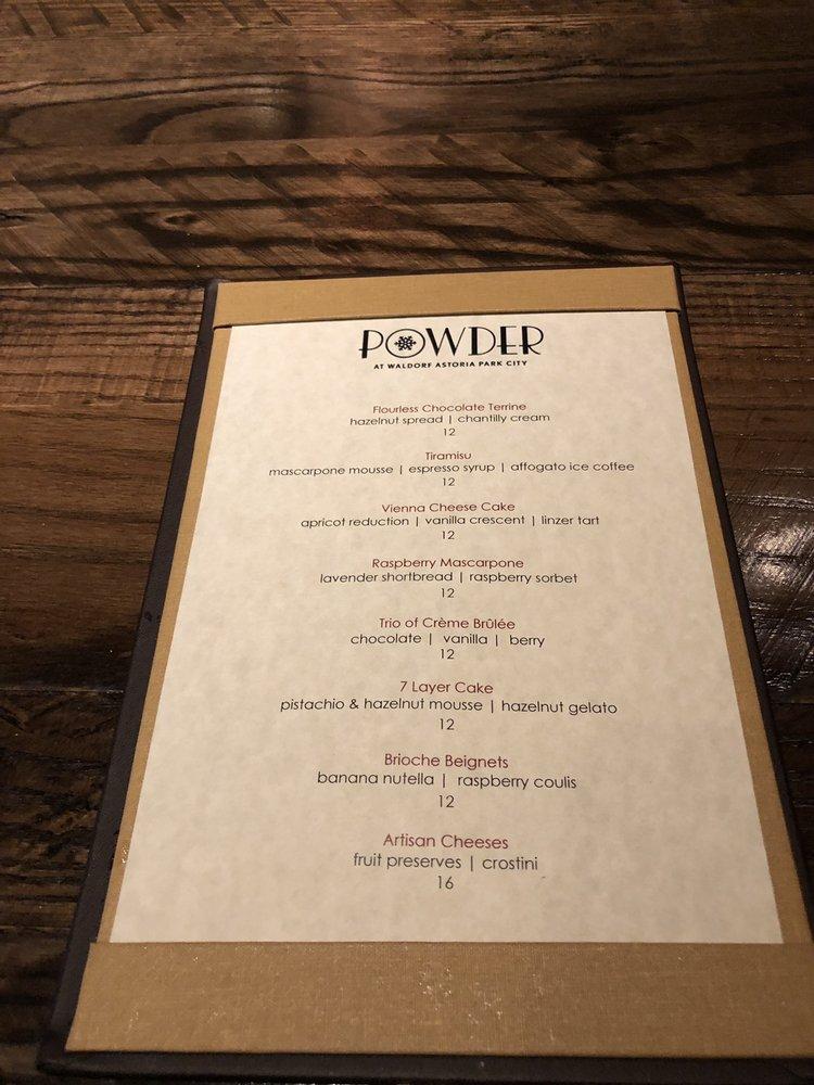 Menu at Powder Restaurant, Park City