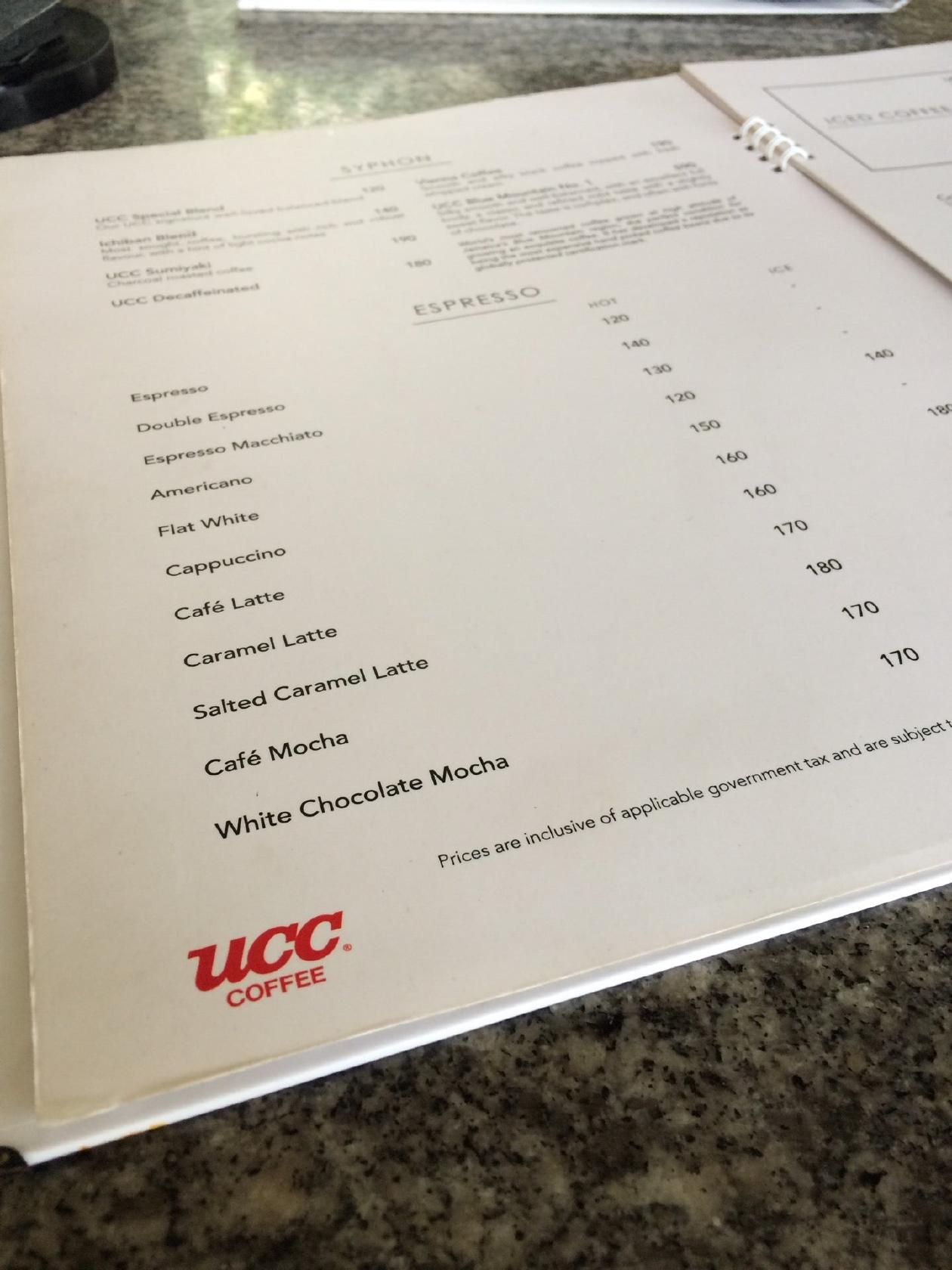 Menu at UCC Cafe Terrace Cafe, Makati, H27Q+94P