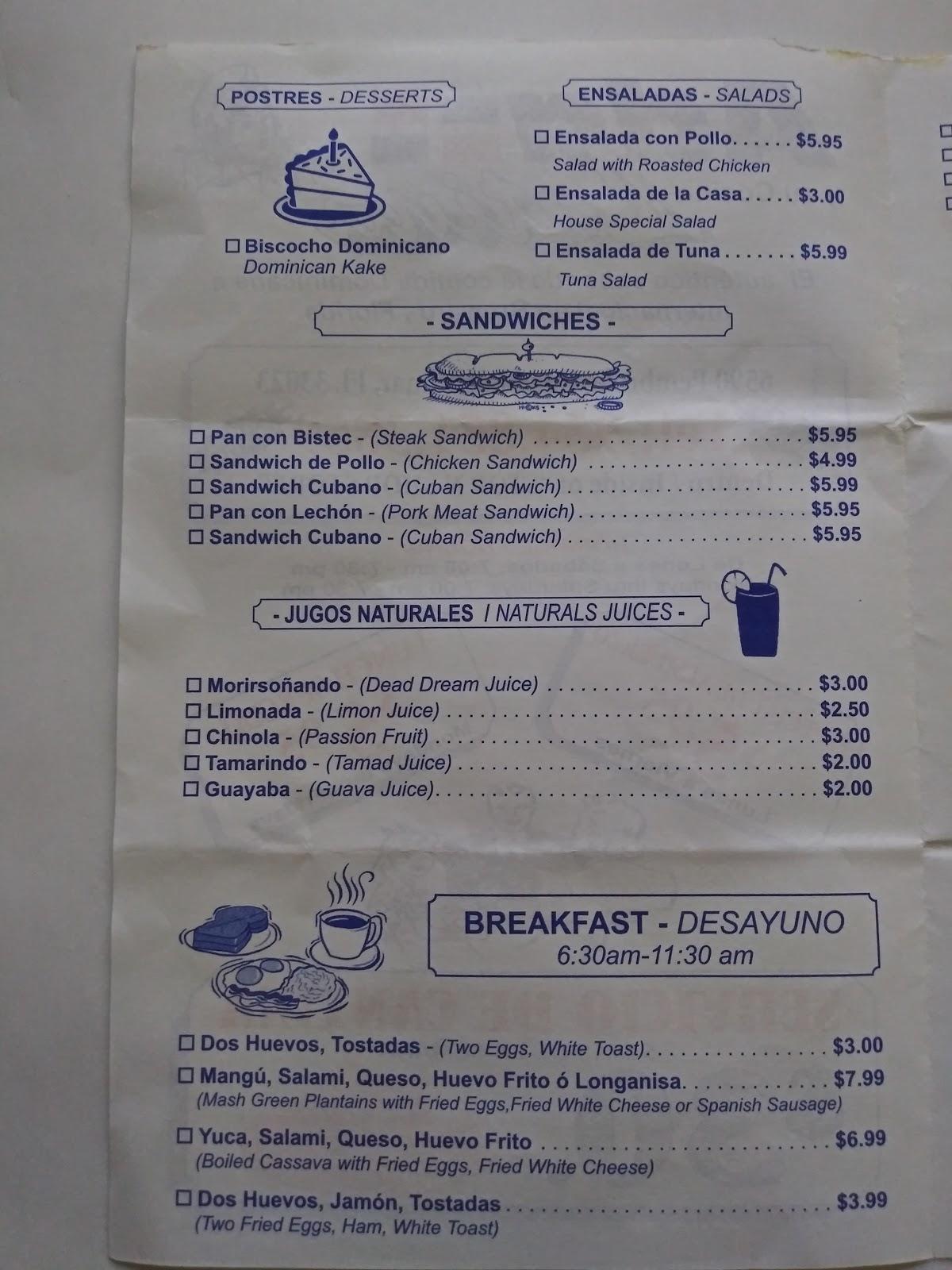 Menu at Ada Restaurant, Miramar