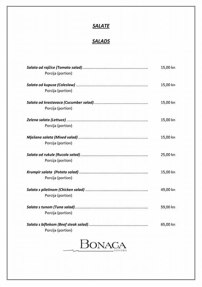 Menu da Konoba Bonaca Zaprešić ristorante, Zaprešić