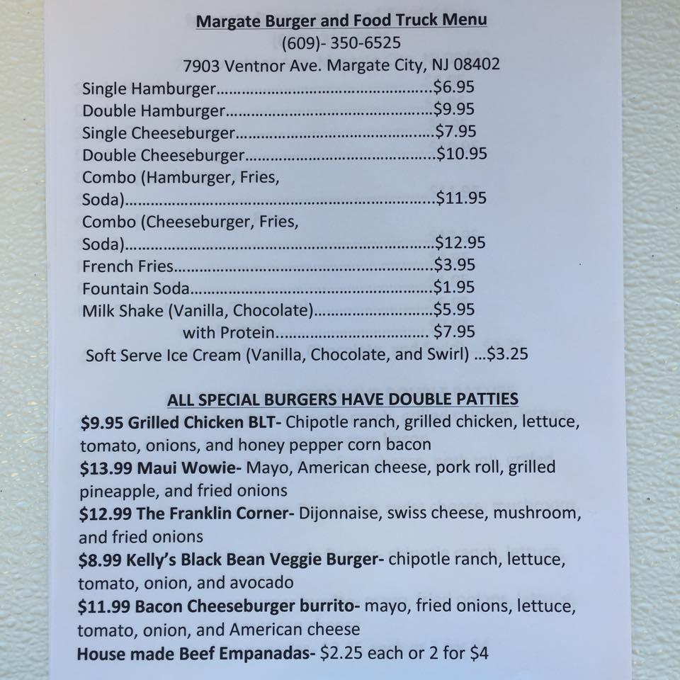 Menu at Margate Food Truck restaurant, Margate City, Ventnor Ave