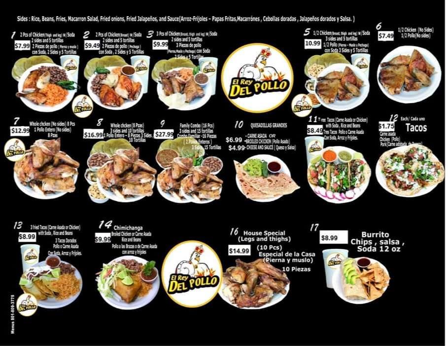 Menu at El Rey Del Pollo restaurant, Salt Lake City, Swaner Rd
