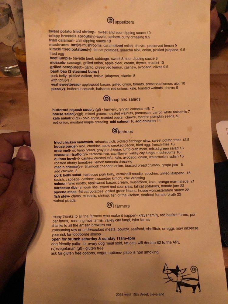 Menu at Fat Cats pub & bar, Cleveland