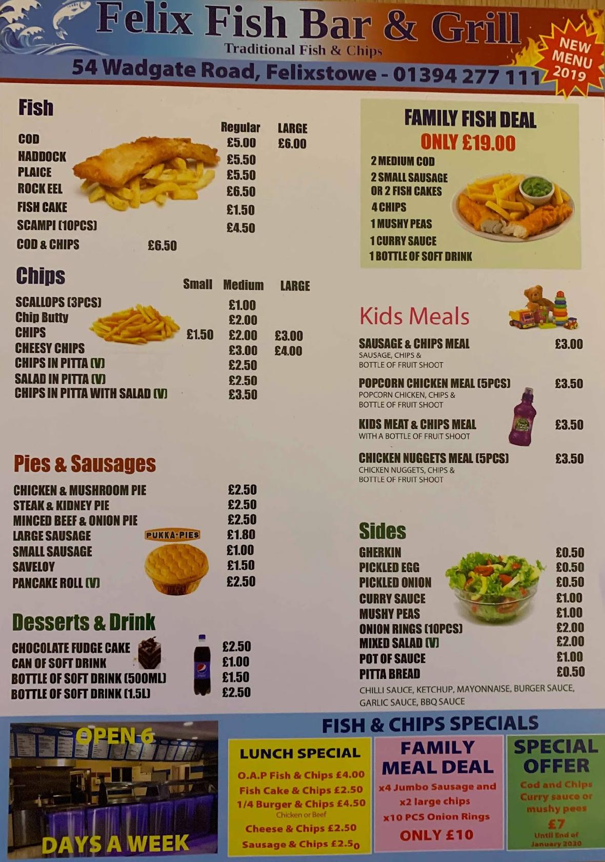 Menu at Felix Fish Bar & Grill, Felixstowe