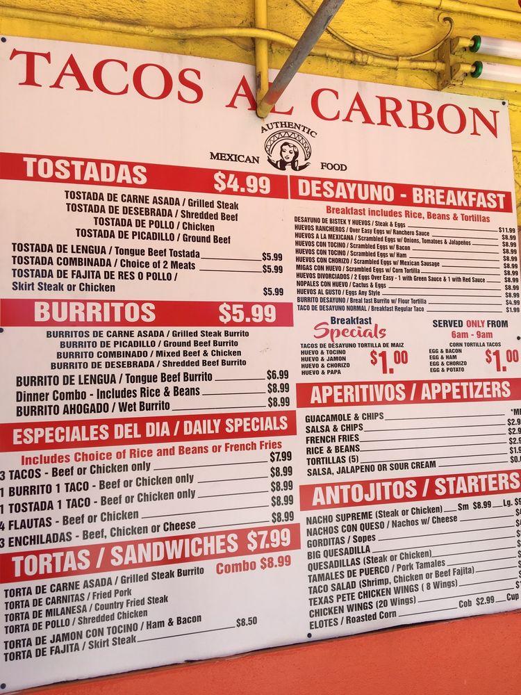 Menu at Tacos Al Carbon of Lake Worth restaurant, Lake Worth, Lake Worth Rd