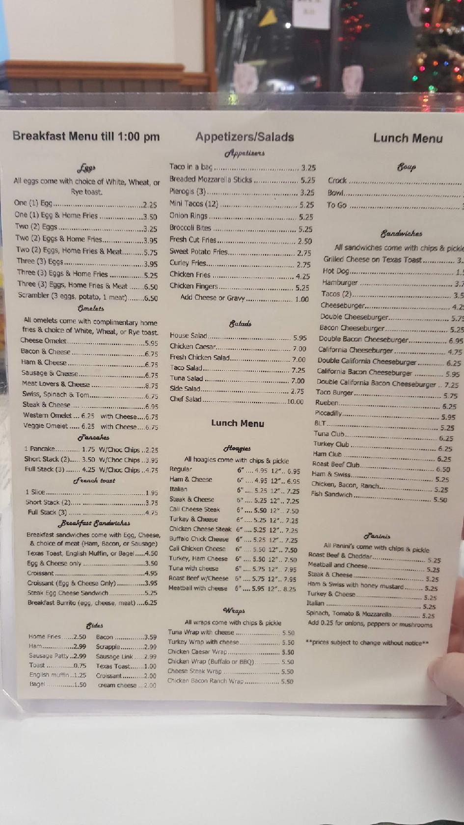 Menu at The 123 Cafe, Mahanoy City, 123 E Centre St