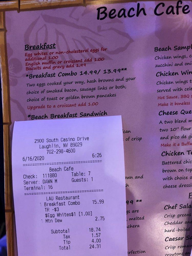 Menu at Beach Café cafe, Laughlin