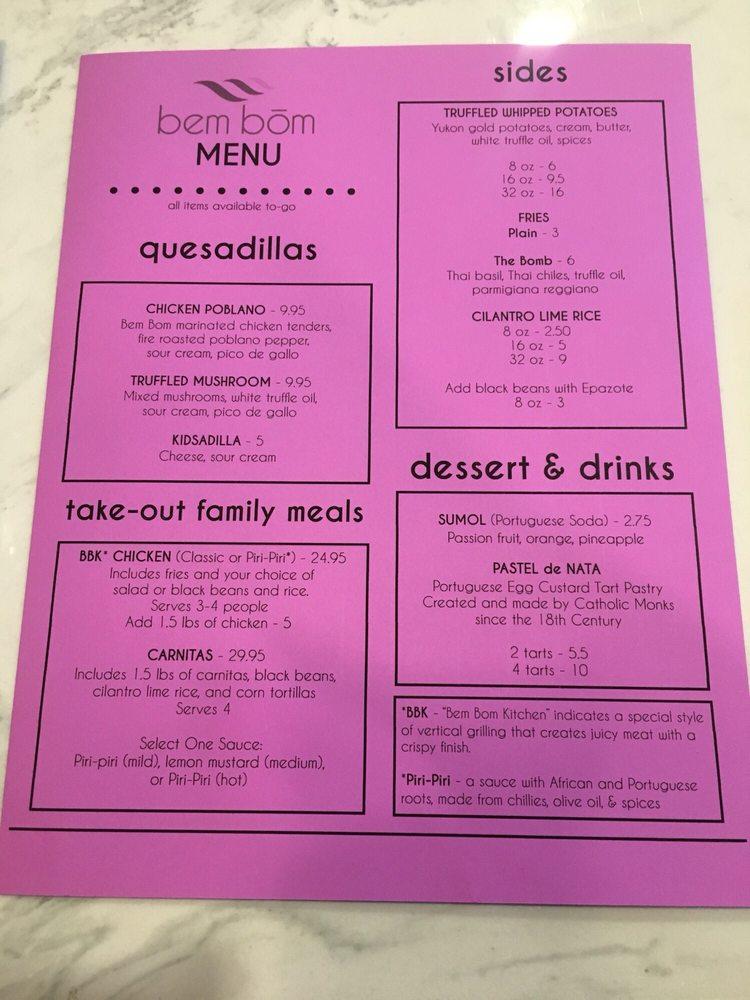 Menu at Bem Bom on Corrine pub & bar, Orlando
