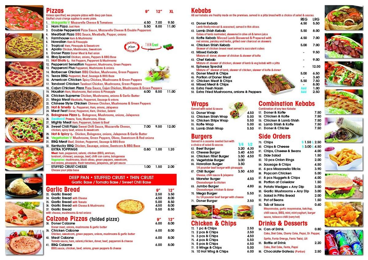 Menu at Ephesus fast food, Tamworth