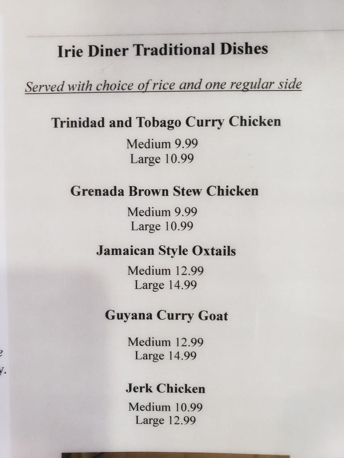 Menu at Irie Diner Caribbean Restaurant, Orange Park