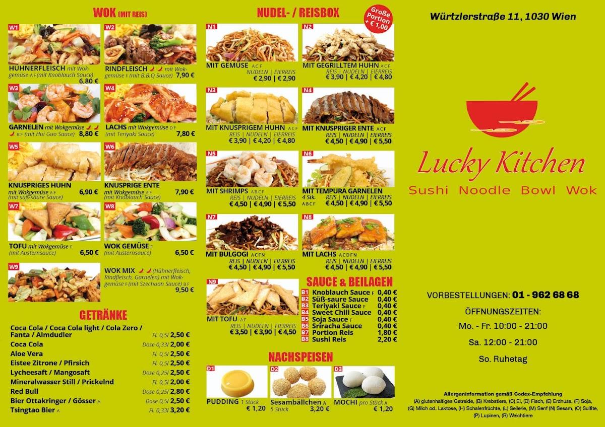 Menu at Lucky Kitchen restaurant, Vienna