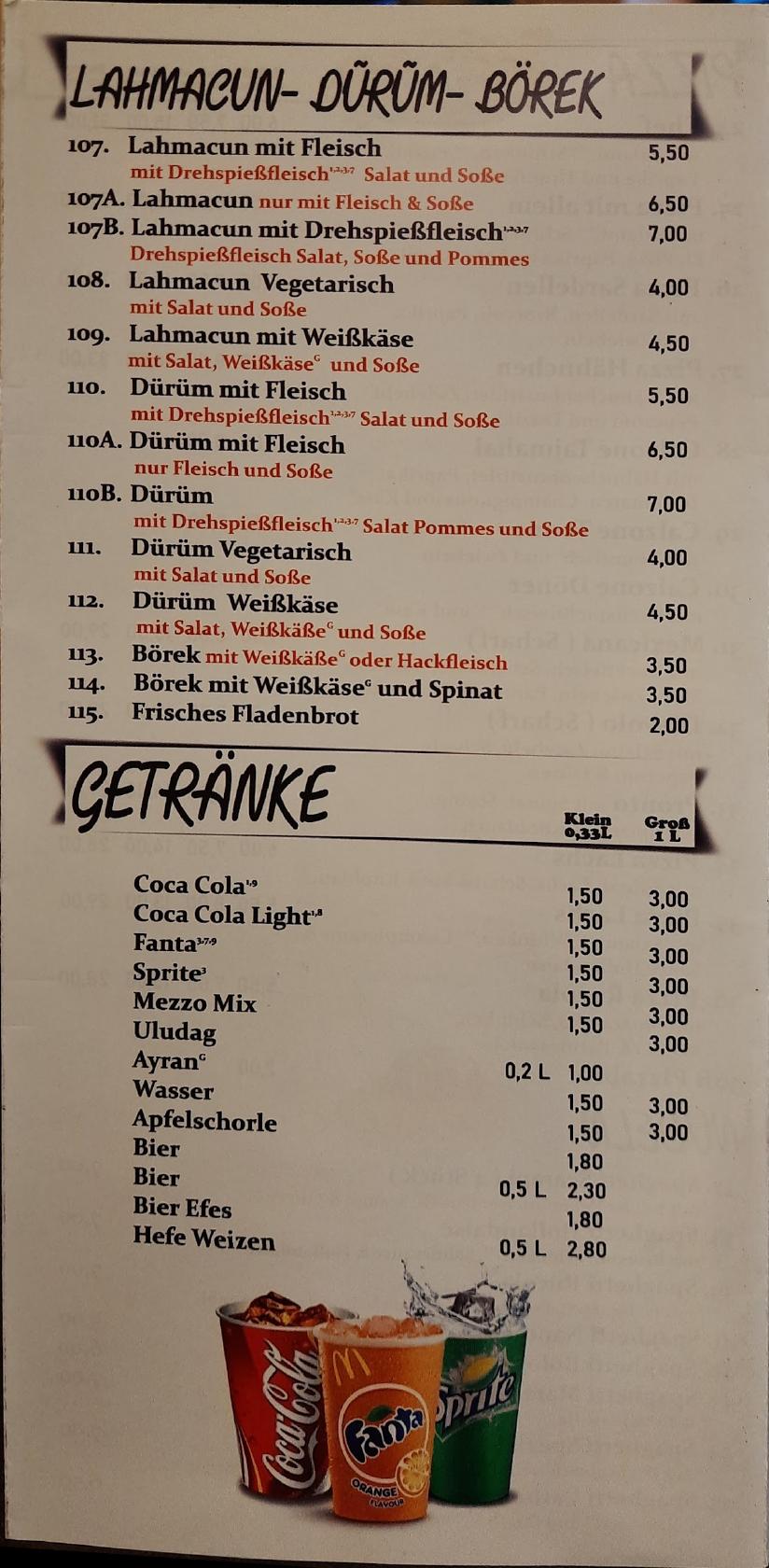 Speisekarte von Pizzeria Milano Blitz, Hofgeismar