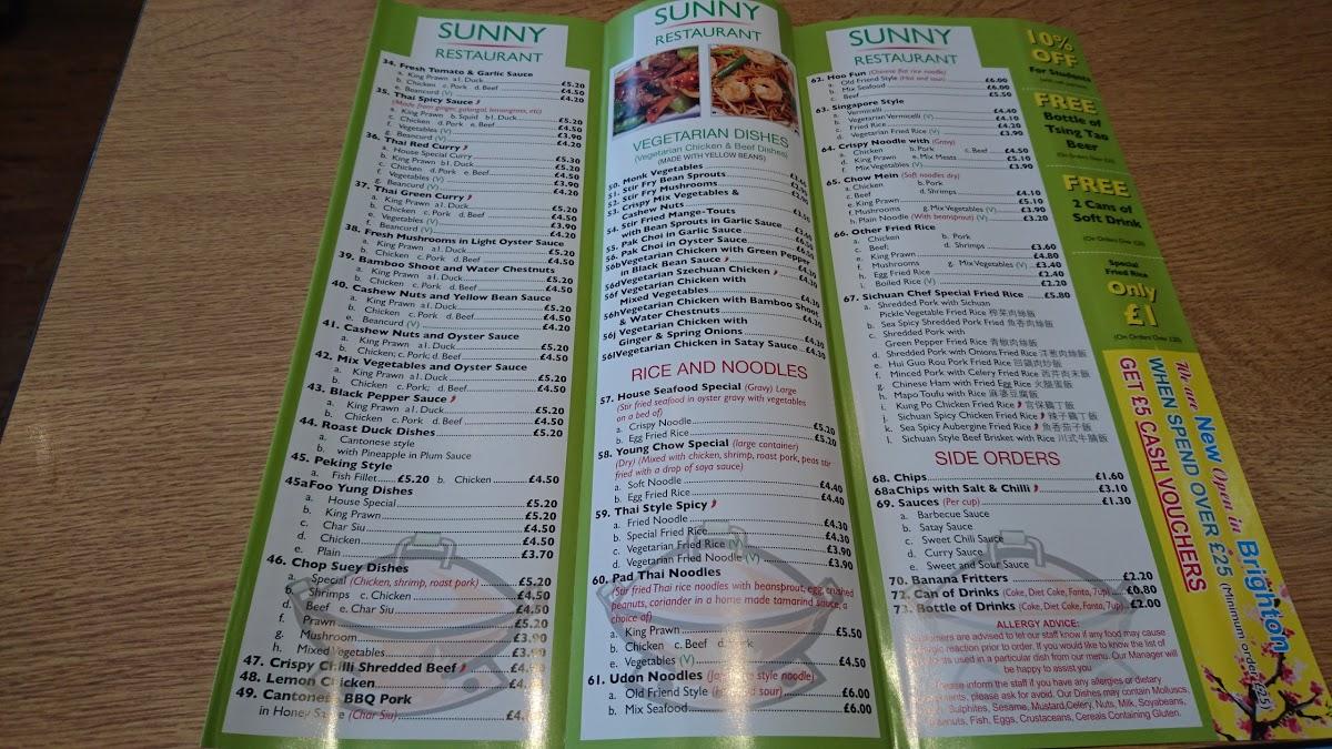 Menu at Sunny Chinese Restaurant And Takeaway, Brighton