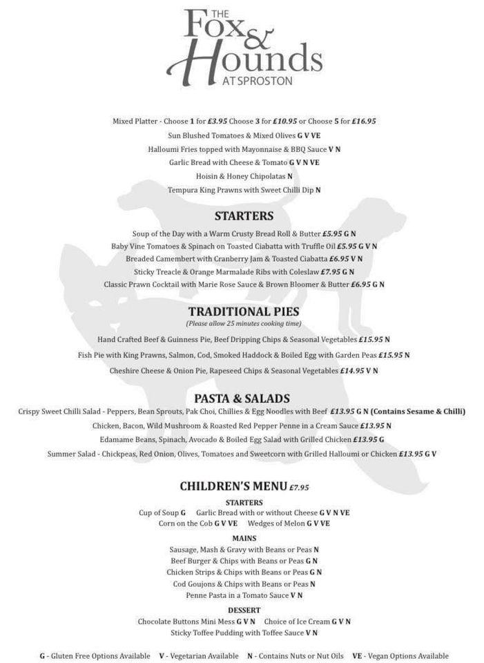 Menu at The Fox and Hounds pub & bar, Holmes Chapel