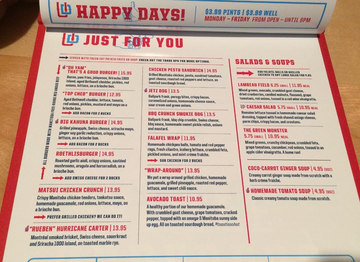 Menu at Underdogs pub & bar, Winnipeg