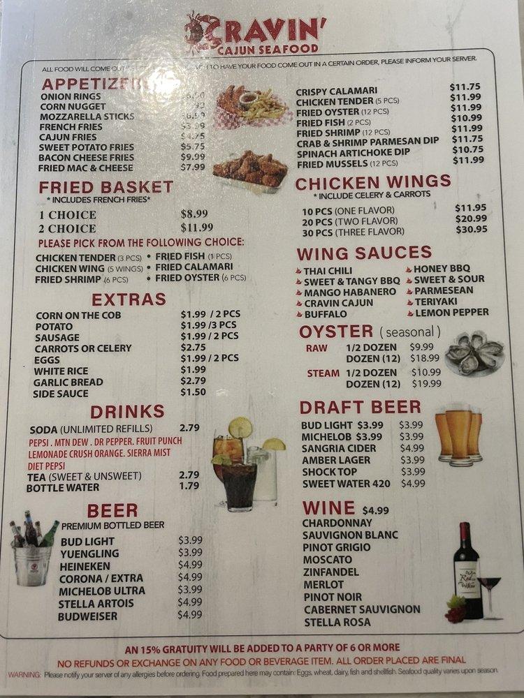 Menu at Cravin cajun seafood restaurant, Lakeland
