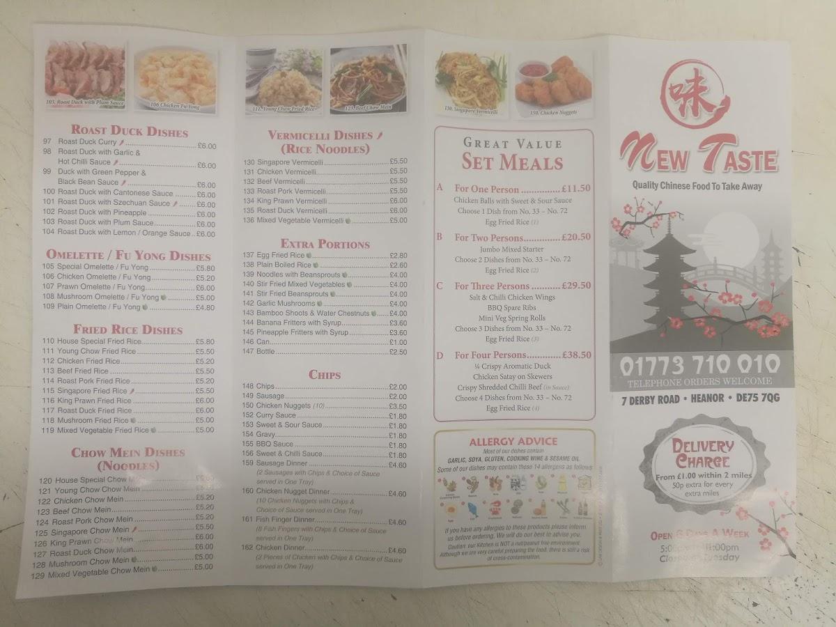 Menu at New Taste fast food, Heanor