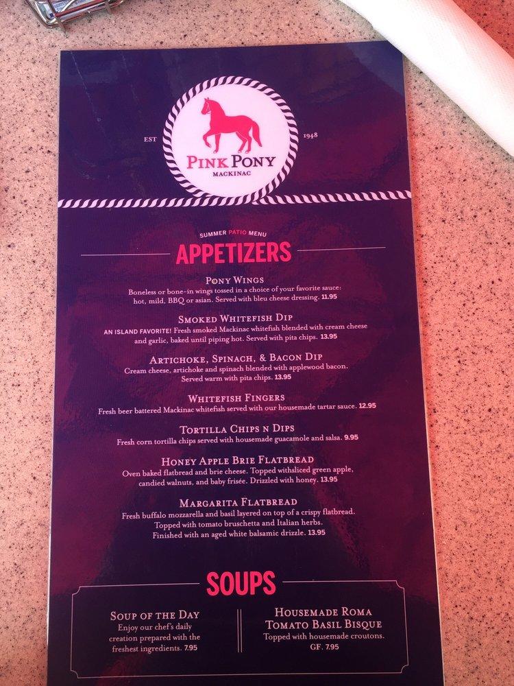 Menu at Pink Pony pub & bar, Mackinac Island