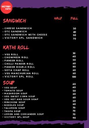 Menu at Victory Cafe, Dwarka